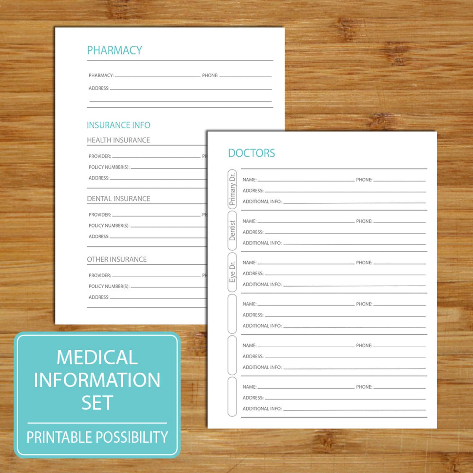 Medical Information Packet Printable Set to Track Your - Etsy