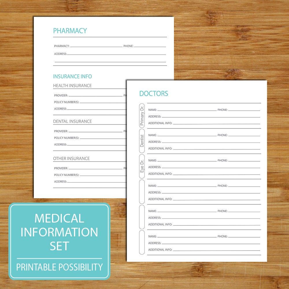 Medical Information Packet Printable Set to Track Your - Etsy