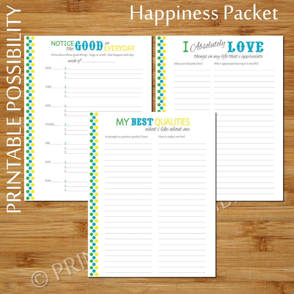 Happiness Worksheet Printables 12 Pages 8.5x11 Inch Printable Digital ...