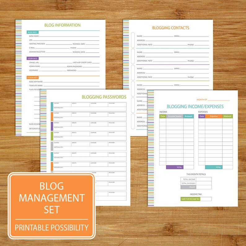 Blog Management and Planner Set Track Your Blog Income, Expenses ...