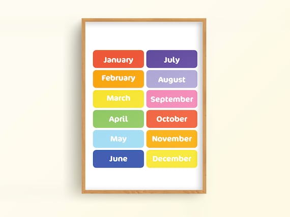 Rainbow Months Poster Educational Wall Art Classroom Decor - Etsy