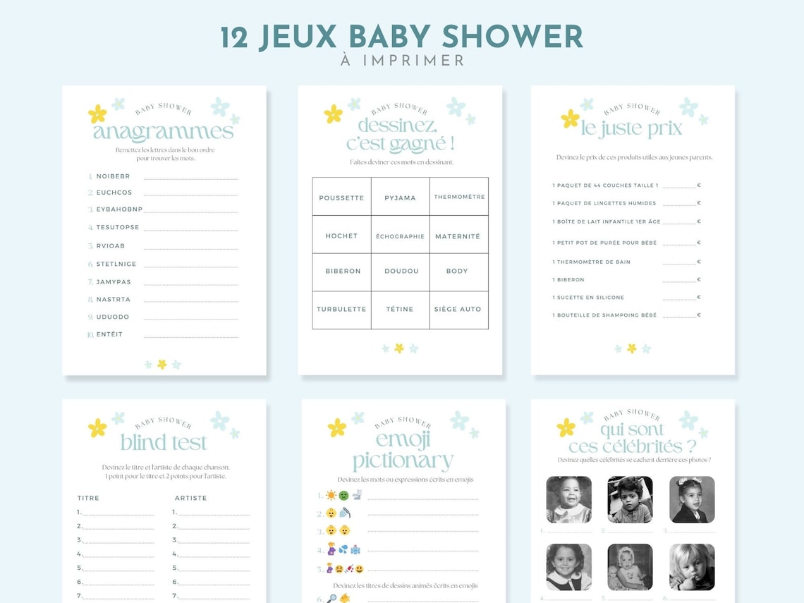 12 jeux baby shower en français à imprimer, pdf, bébé, grossesse ...