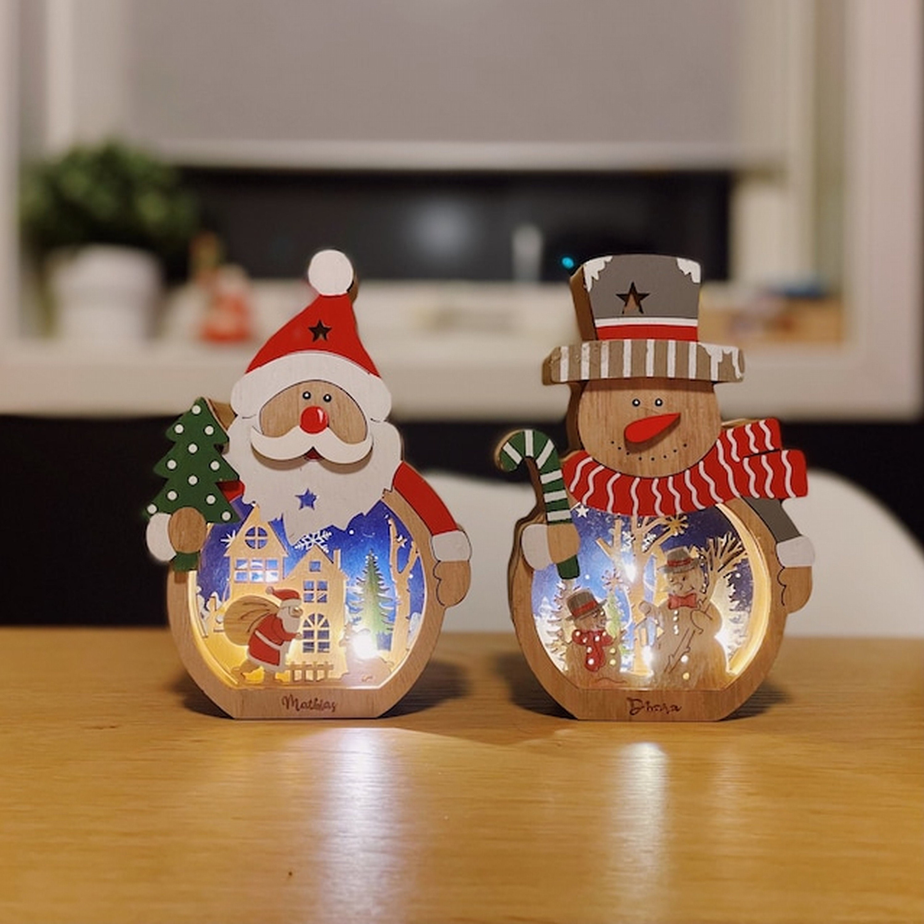 Christmas Lamp Ornament,desktop Decoration,santa Claus Lantern,wood LED ...