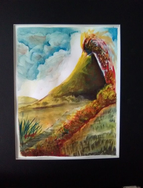 Volcano, Watercolor Printed Artwork,Landscape Painting Print, Original ...