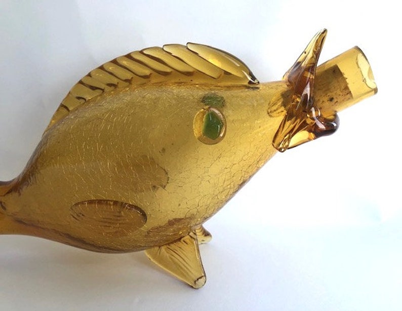 Cool Blown Amber Glass Fish Bottle | Etsy