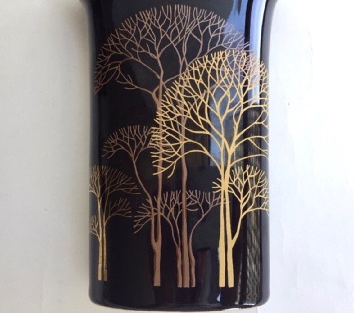 Marvelous Japanese Black Ceramic Vase with Gold Trees | Etsy