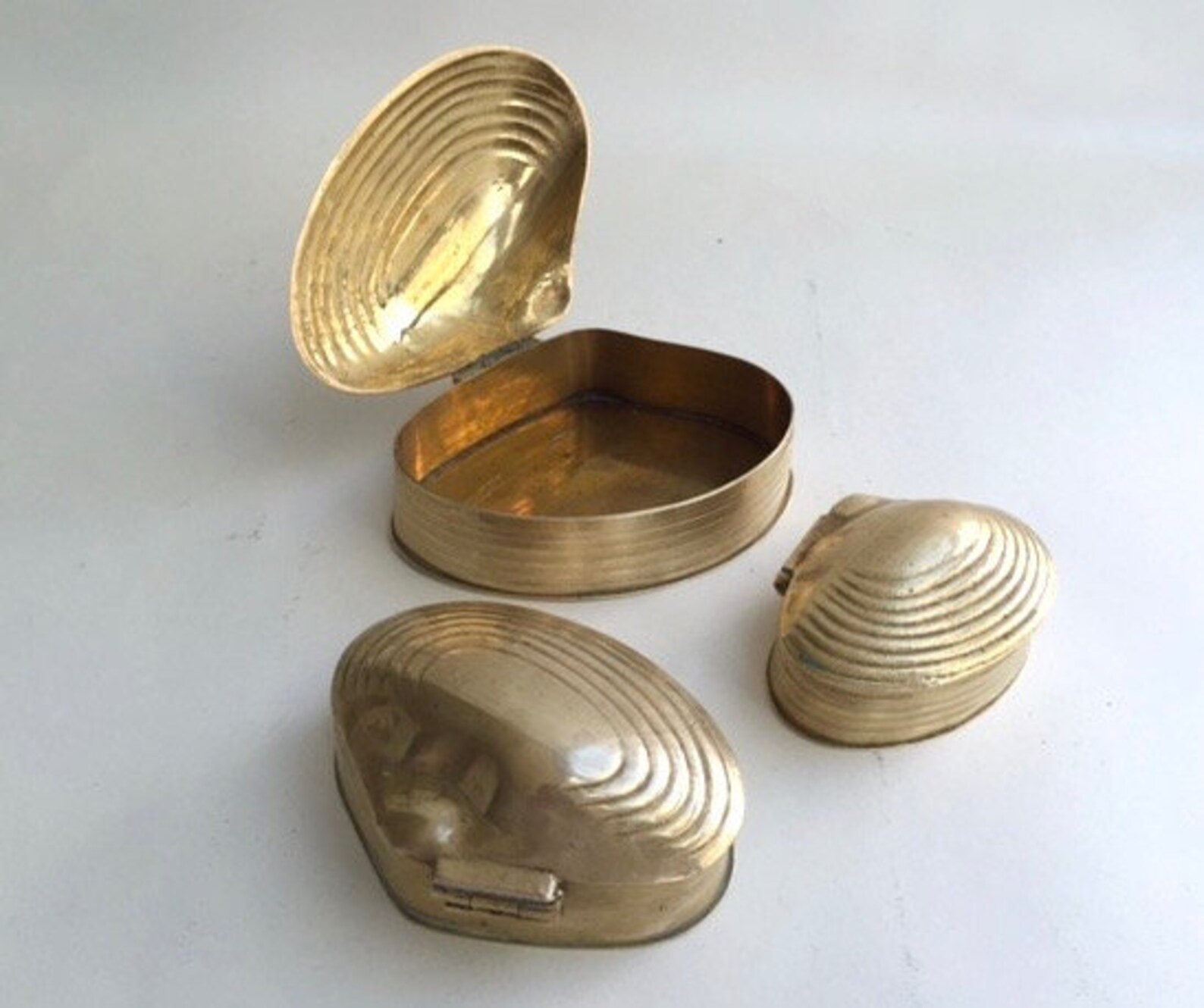 Set of Three Terrific Nesting Brass Clam Shaped Boxes | Etsy
