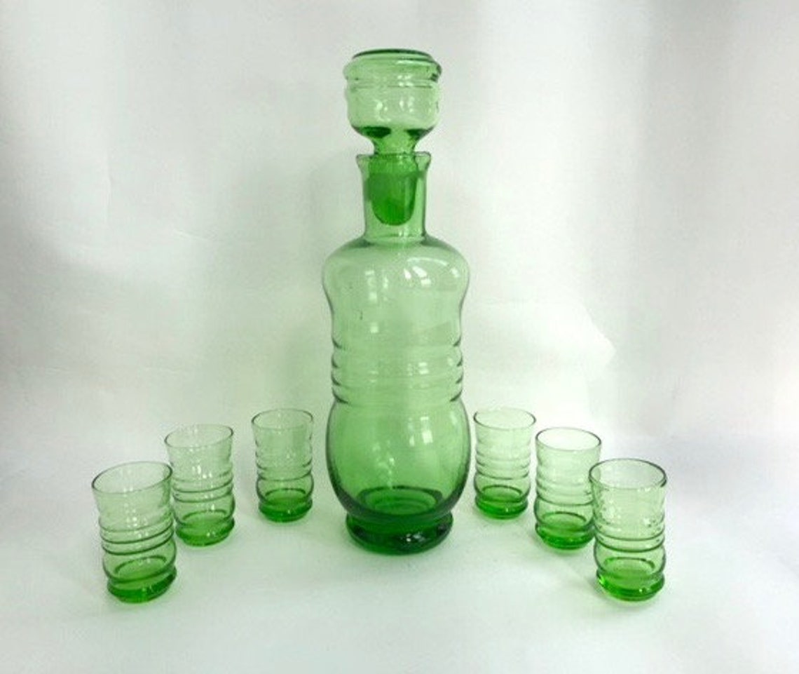 Great Venetian Green Glass Decanter Set | Etsy