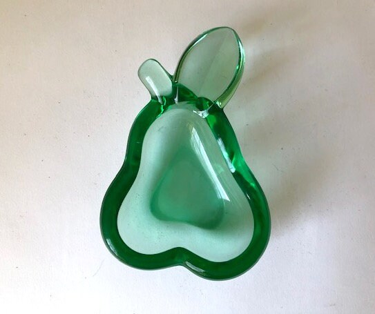Adorable Pressed Green Glass Pear Shaped Bowl - Etsy UK