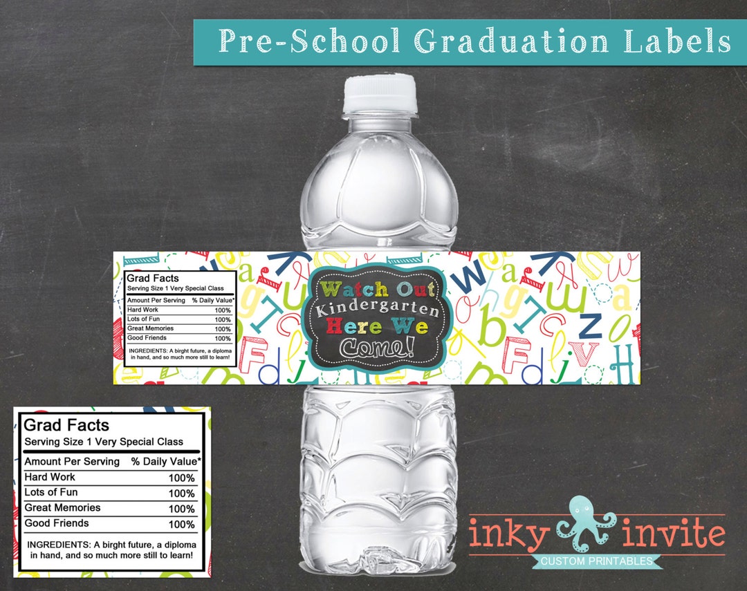 Pre-school Graduation WATER BOTTLE Labels Instant Download | Graduation ...