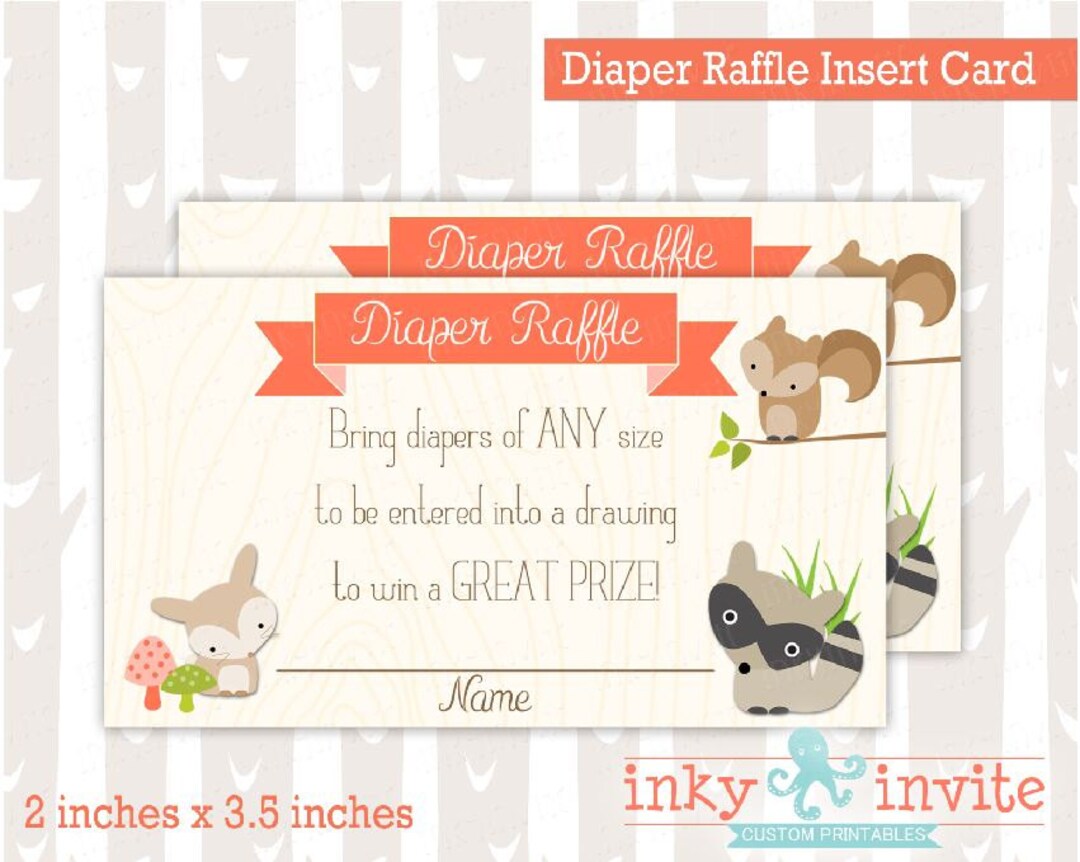 Diaper Raffle Insert Cards & SIGN Sweet Woodland Baby GIRL Woodland ...
