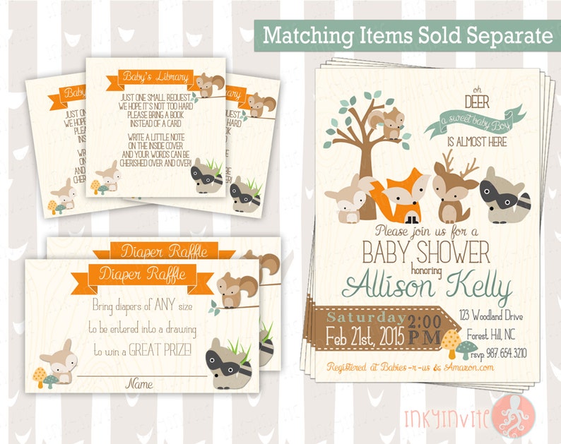 Diaper Raffle Insert Cards & SIGN Sweet Woodland Baby Boy or - Etsy