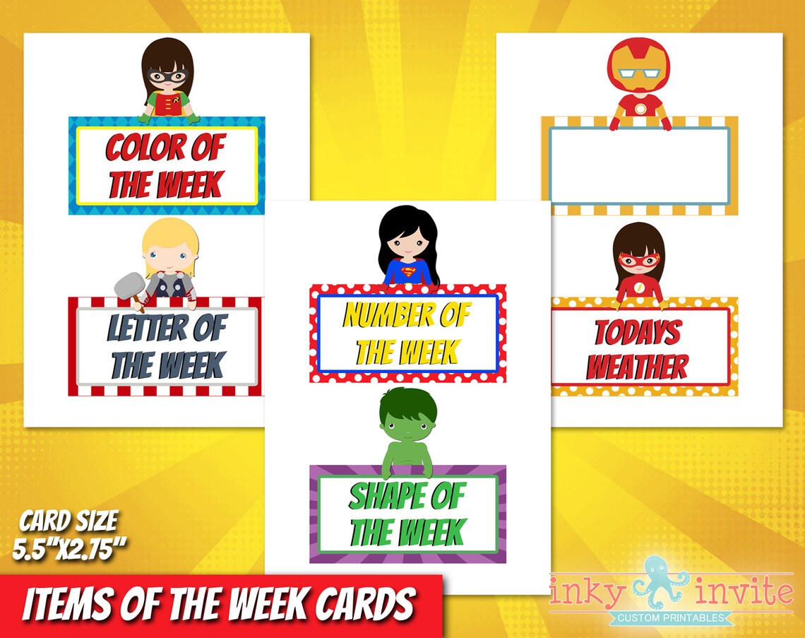Superhero Classroom Items of the Week Cards Pre-school - Etsy