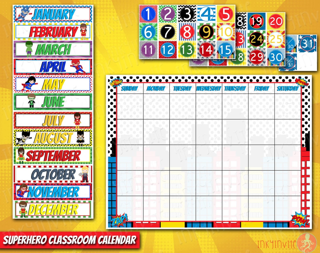 Superhero Classroom Calendar | Printable Days of the Week (digital ...
