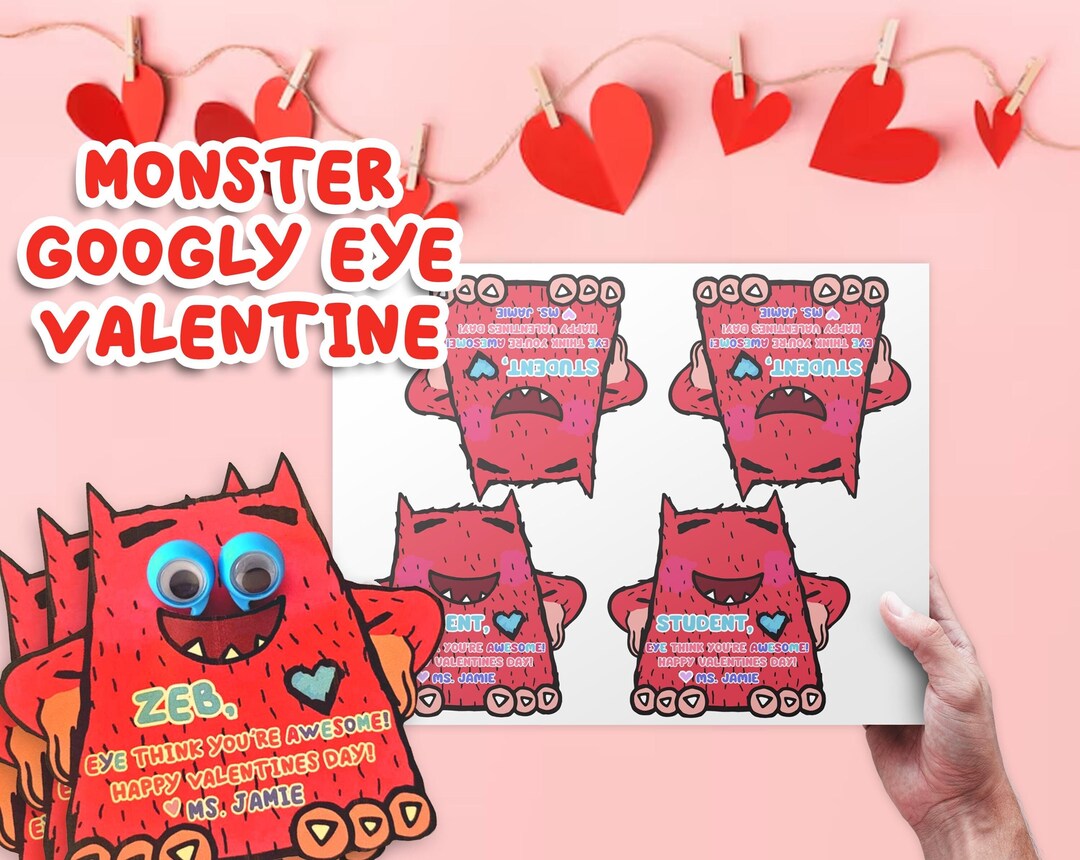 Printable Monster Valentine's Day Cards | Googly Eyes Finger Puppet ...