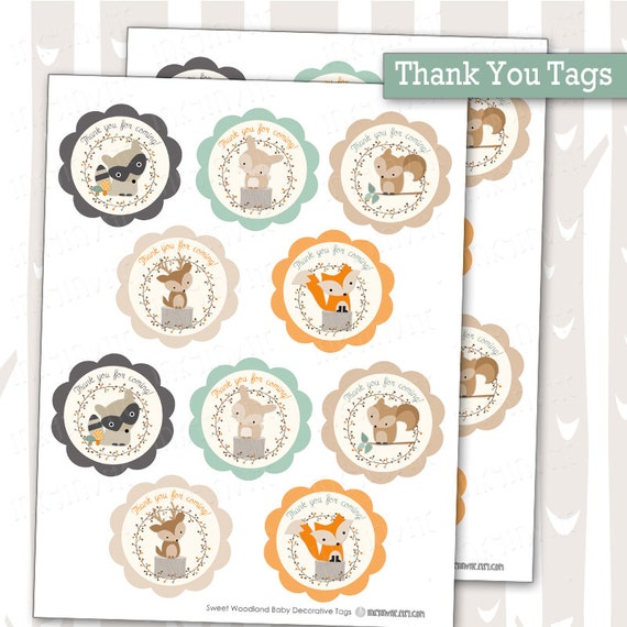 Sweet Woodland Baby Shower Thank You Tags | Decorative Woodland Animals ...