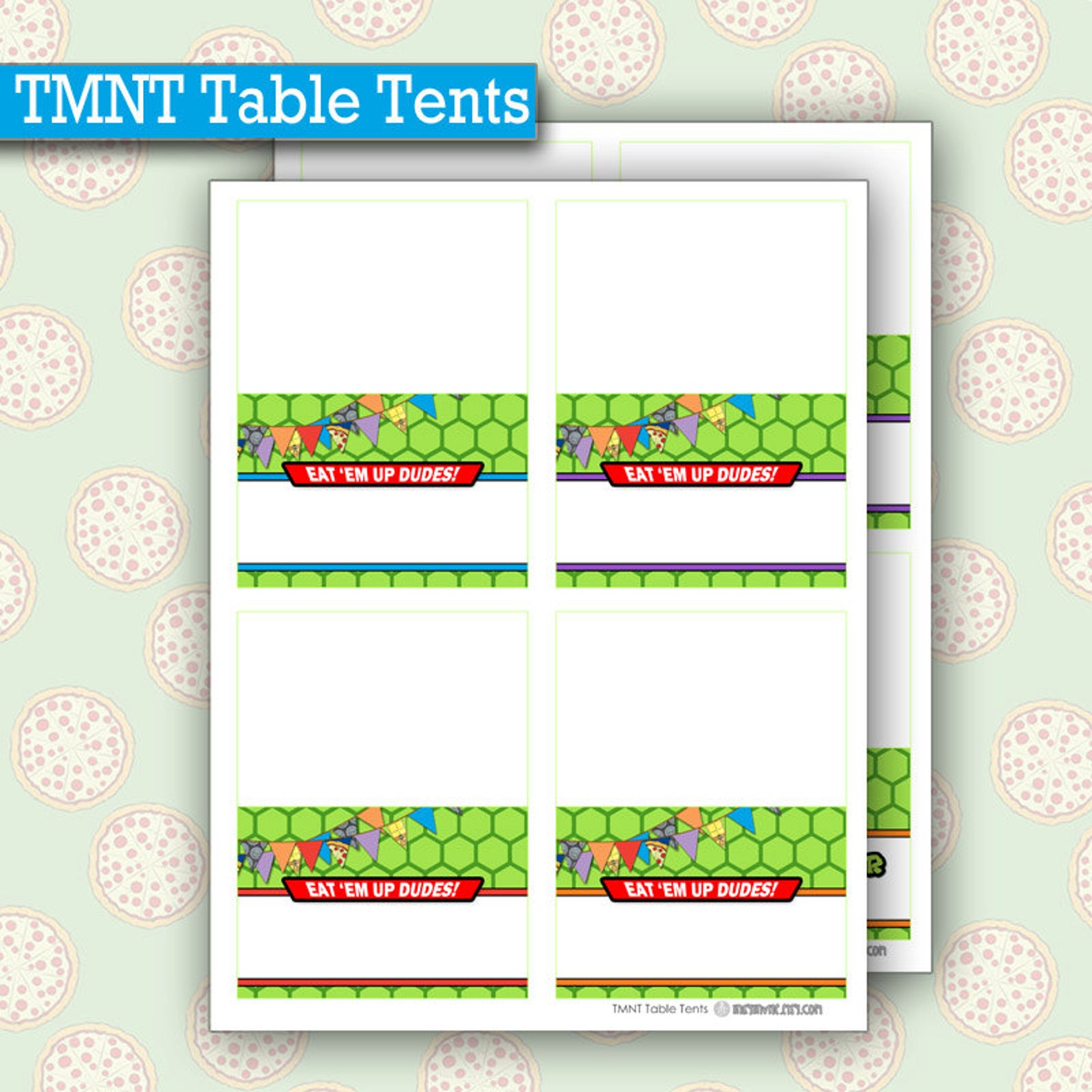Ninja Turtles Birthday Food Tents | Blank Printable Cards (PDF) - Etsy