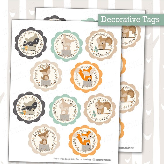 Sweet Woodland Baby Shower Tags | Decorative Woodland Animals Tags ...