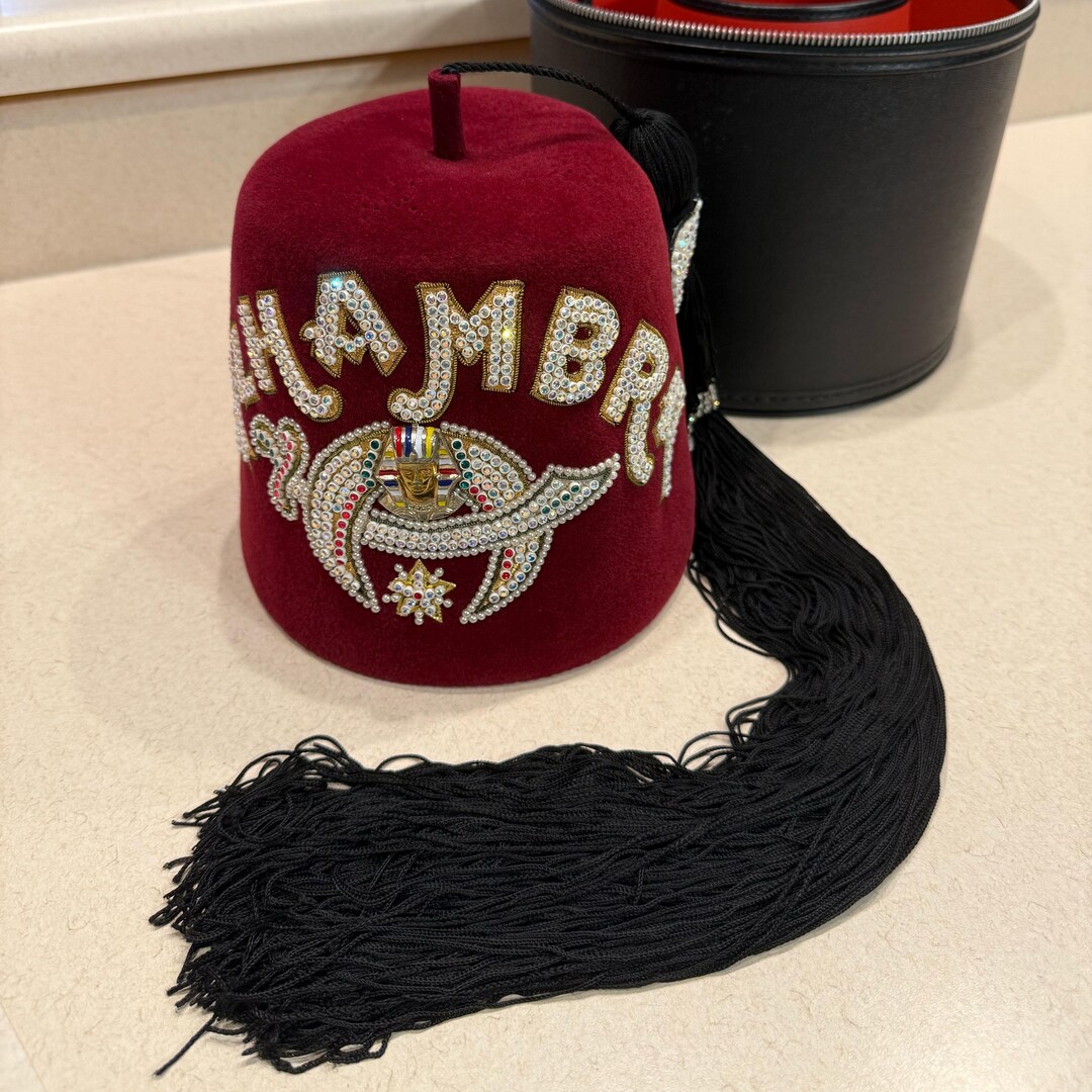Masonic Shriners ALHAMBRA Fez HAT – Maroon, Double Jewel White Cup ...