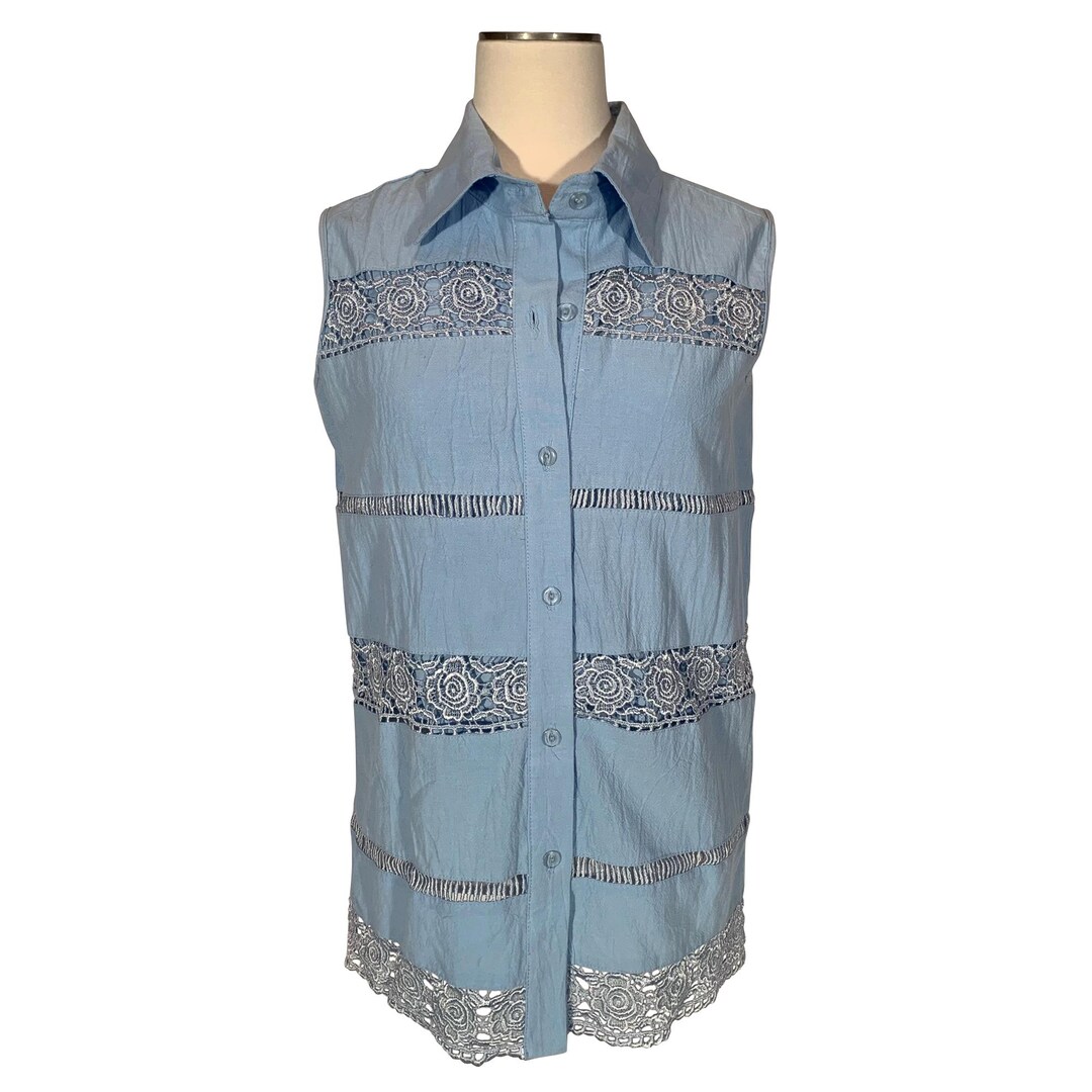 Vintage Bobbie Brooks Baby Blue Lace Trim Pants Suit – Size 6 ⁄ 8 Small ...