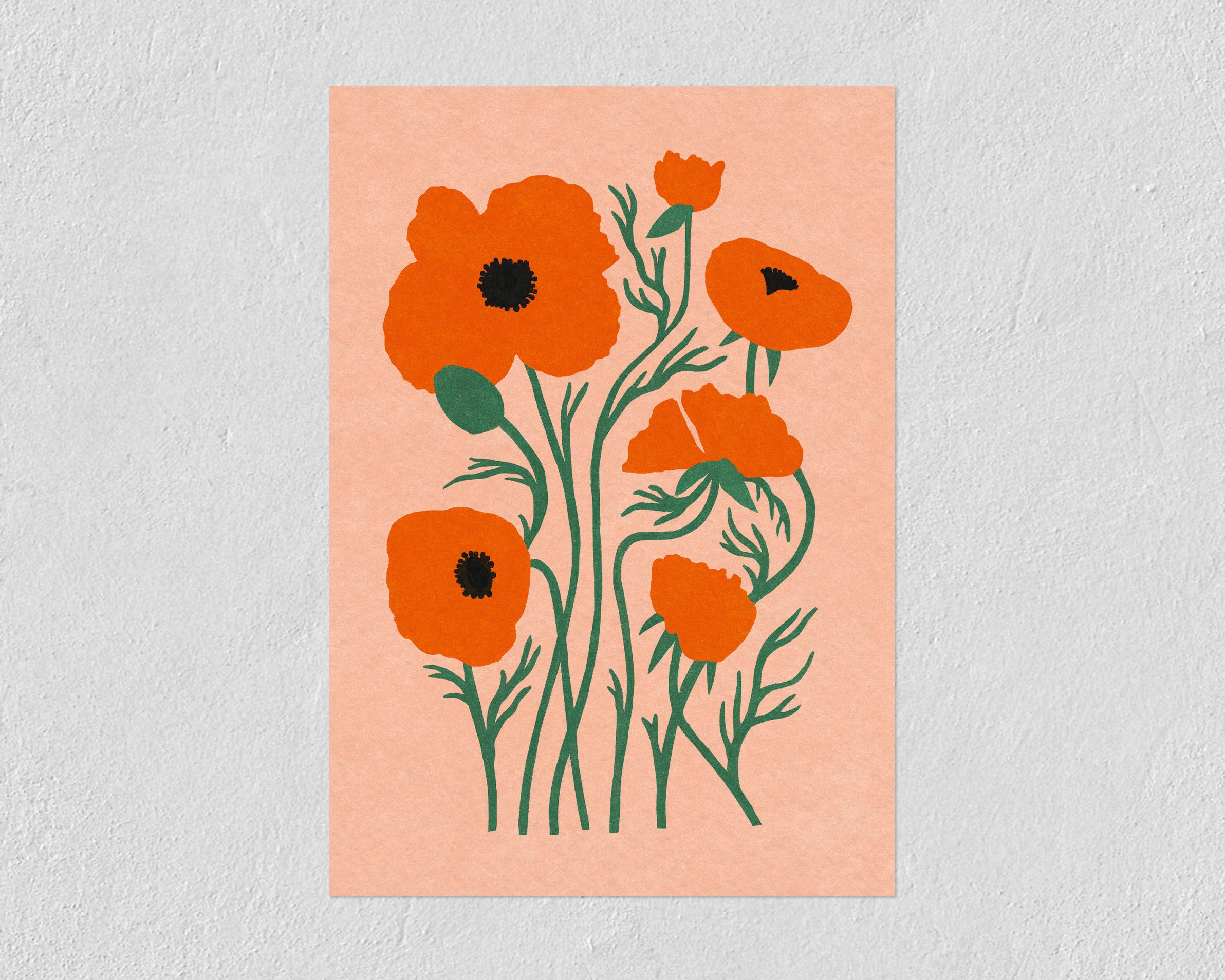Art Print Poppies 21x30 - Colorful Poppy Boquet - Illustrated Flowers ...
