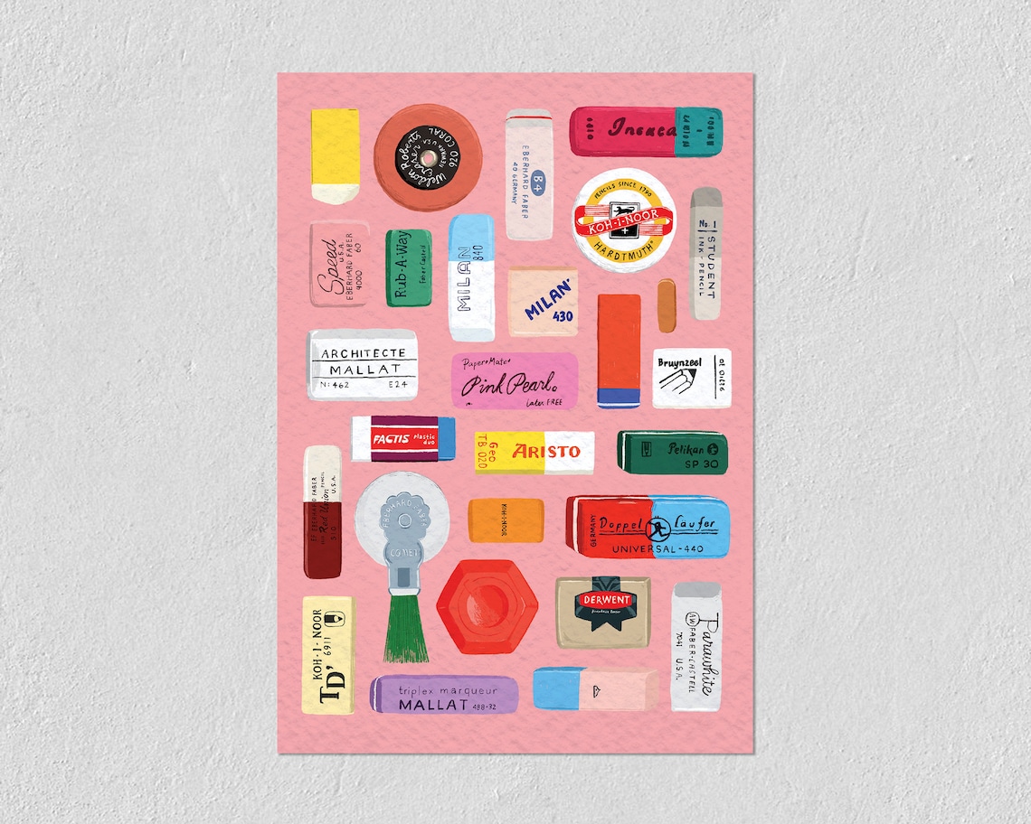Art Print Erasers 21x30 Collection of Illustrated Colourful | Etsy