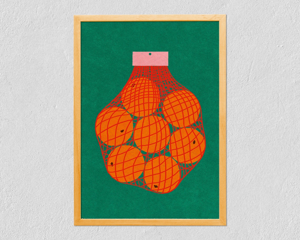 Art Print Oranges 21x30 - Colorful Orange Net - Illustrated Fruit ...