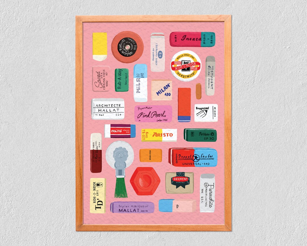 Art Print Erasers 21x30 - Collection of Illustrated Colorful Erasers ...