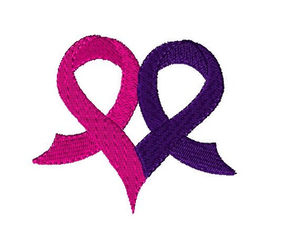 Two Color Awareness Double Ribbon Heart Machine Embroidery | Etsy