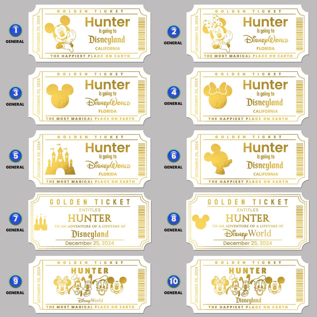 Professional Gold Foil Disney Reveal Gift Surprise Ticket With Greeting ...