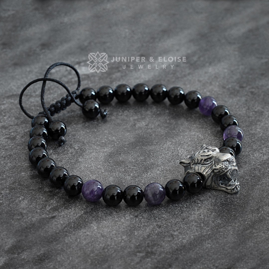 Amethyst Tiger Bracelet, 925 Silver Tiger, Jewelry for Men, Women, Raw ...