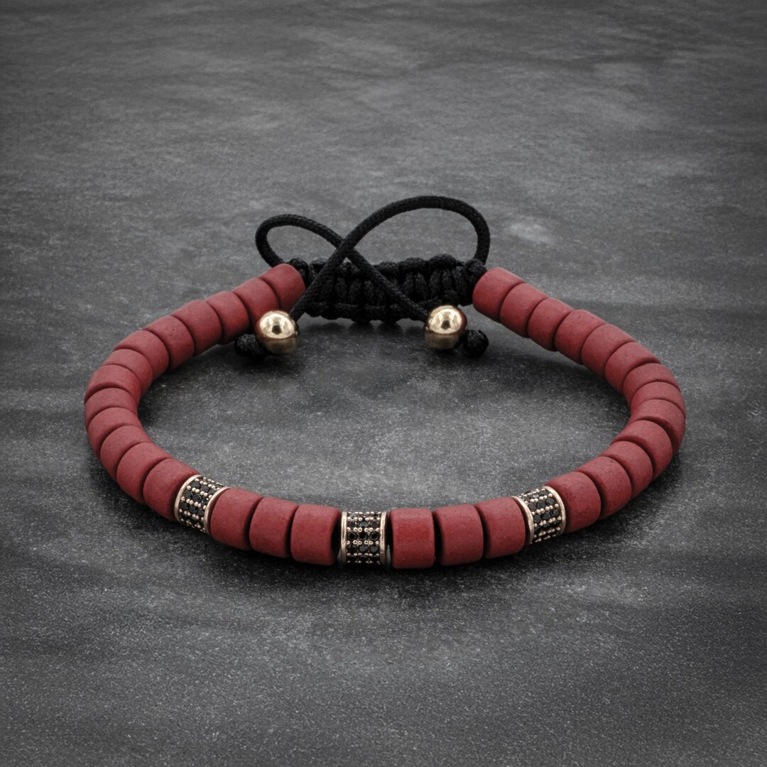 Mens Bracelet, Women's Jewelry, Red Beaded Bracelet, Cz Diamond Artisan ...