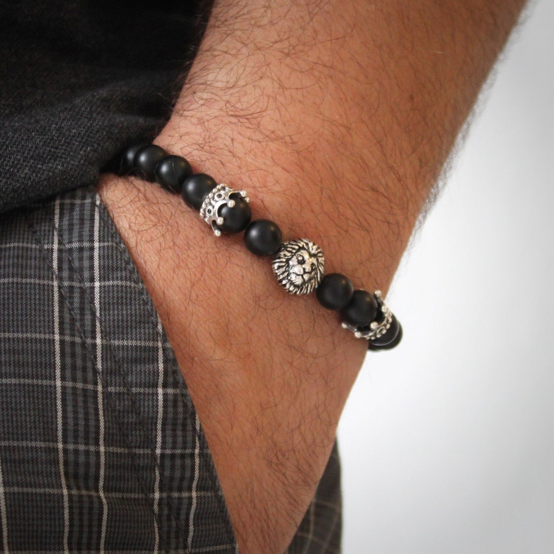 Mens Bracelet Lion Bracelet Gift for Him, Mens Jewelry, Royal Crown ...