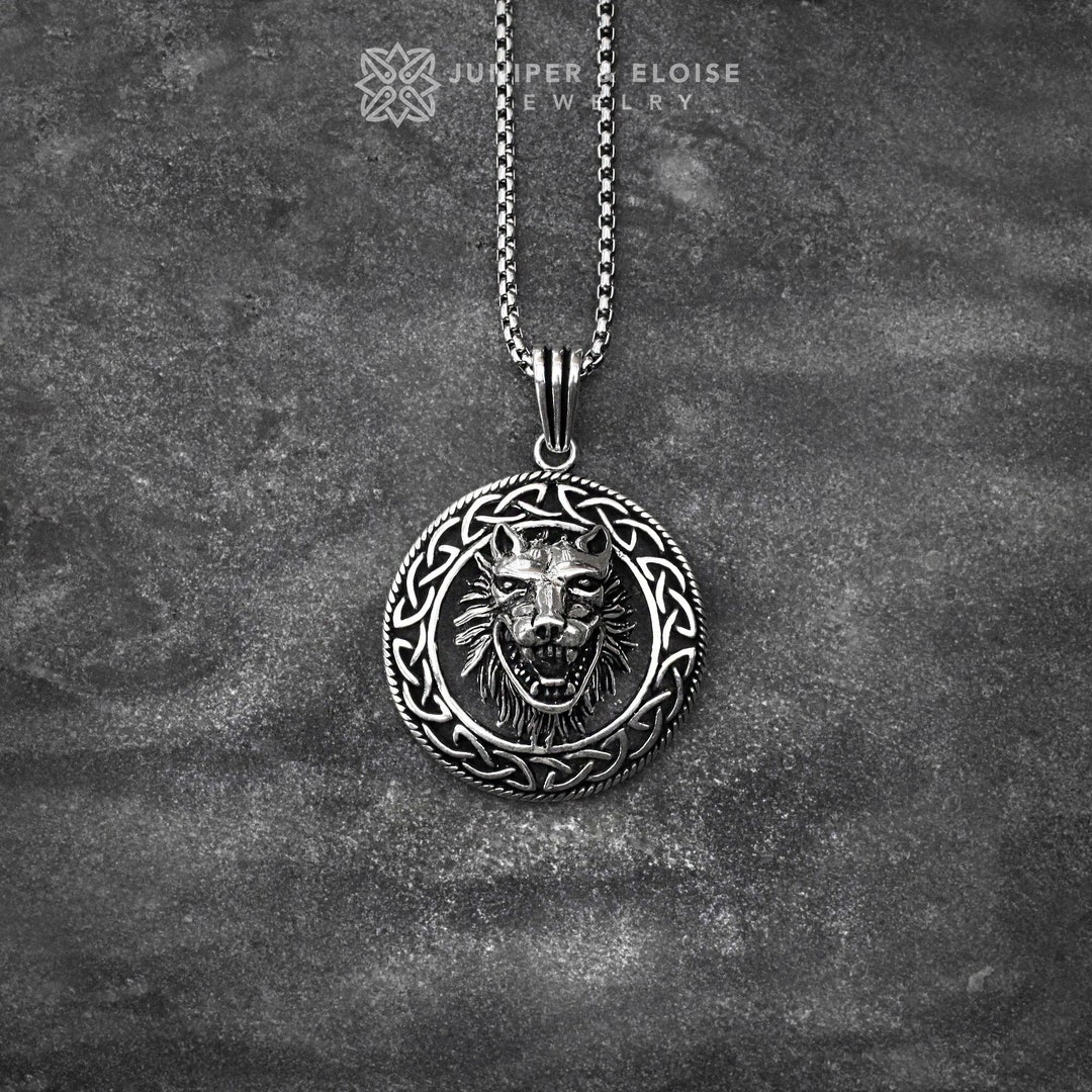 Mens Wolf Pendant Necklace, Mens Wolf Amulet, 925 Silver Wolf Pendant ...