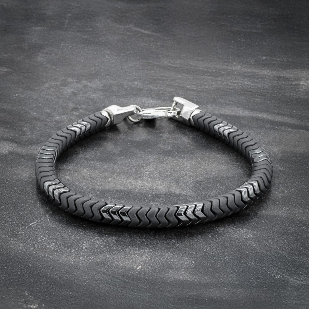 Gray & Matte Gray Hematite Snake Bead Bracelet - Etsy