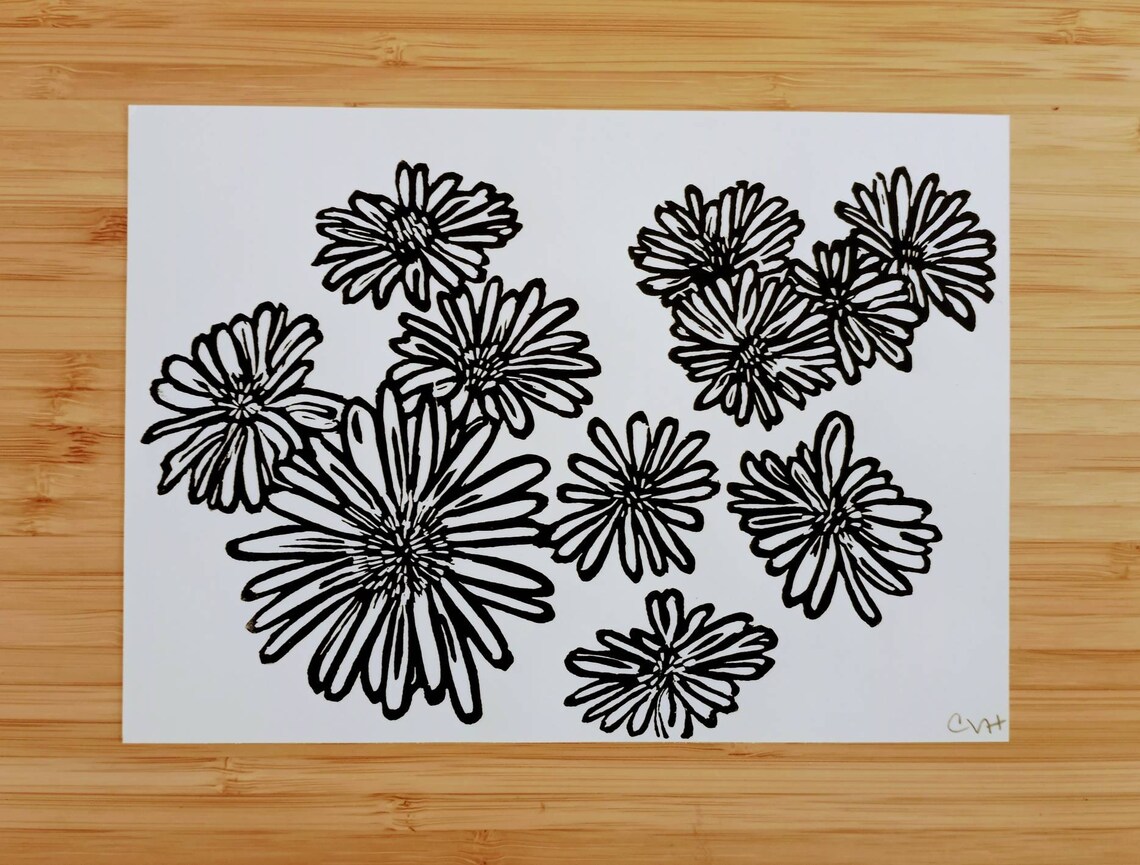 Daisies Original Handmade 5x7 Linocut Print Unframed on Soft - Etsy
