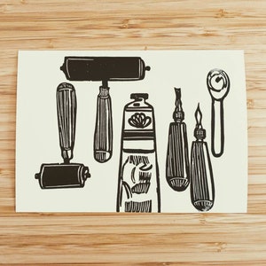 Printmaking Tools Original Handmade 5x7 Linocut Print, Black Ink on ...