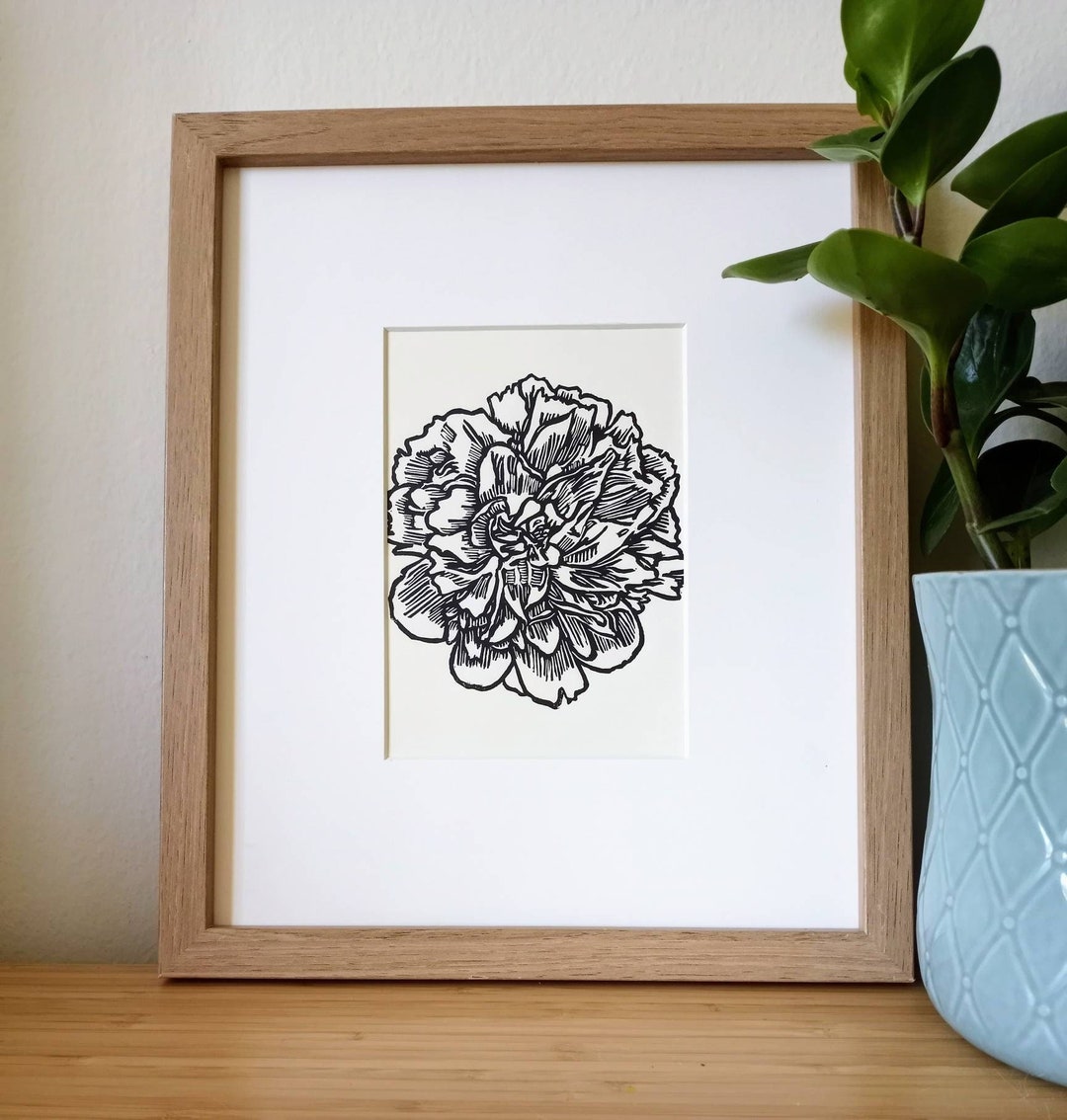 Peony Original Handmade Unframed 5x7 Linocut Print, Black Ink on Cream ...