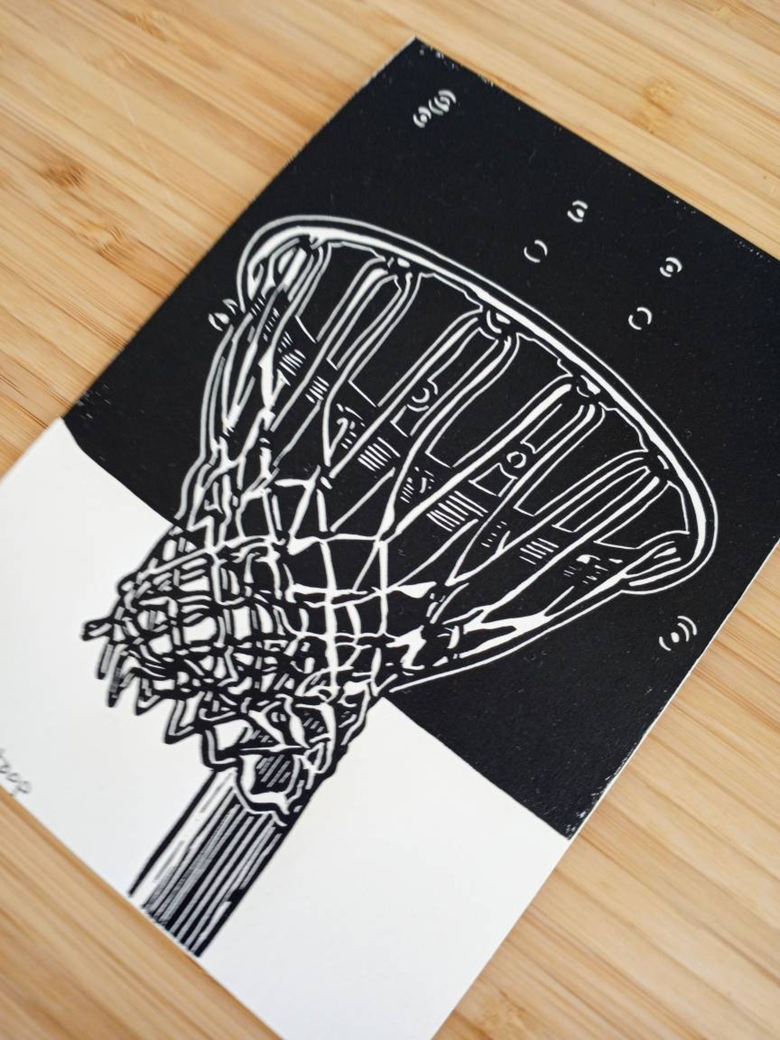 Basketball Hoop original 5x7 linocut print unframed on soft | Etsy