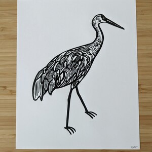 Sandhill Crane Original Handmade 8x10 Unframed Linocut Print, Bird Art ...