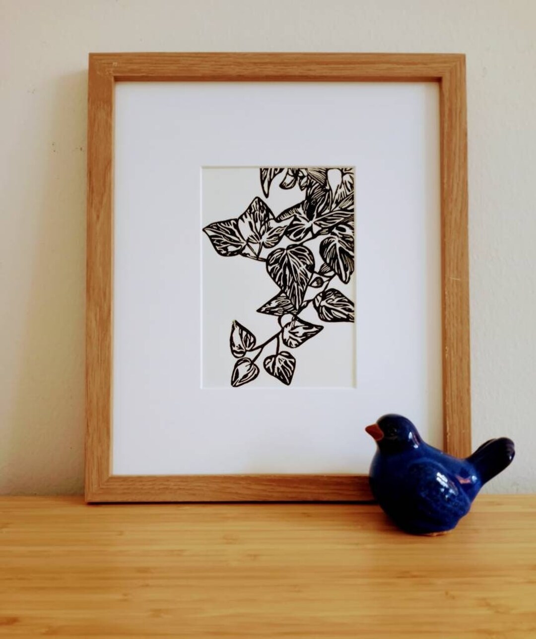 Ivy Original Handmade 5x7 Linocut Print, Black Ink on Cream Cardstock ...