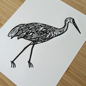 Sandhill Crane Original Handmade 8x10 Unframed Linocut Print, Bird Art ...