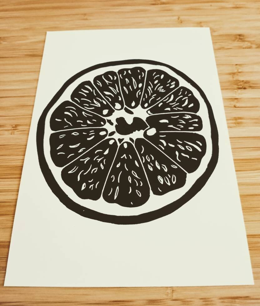 Grapefruit Original 5x7 Handmade Linocut Print Unframed soft - Etsy