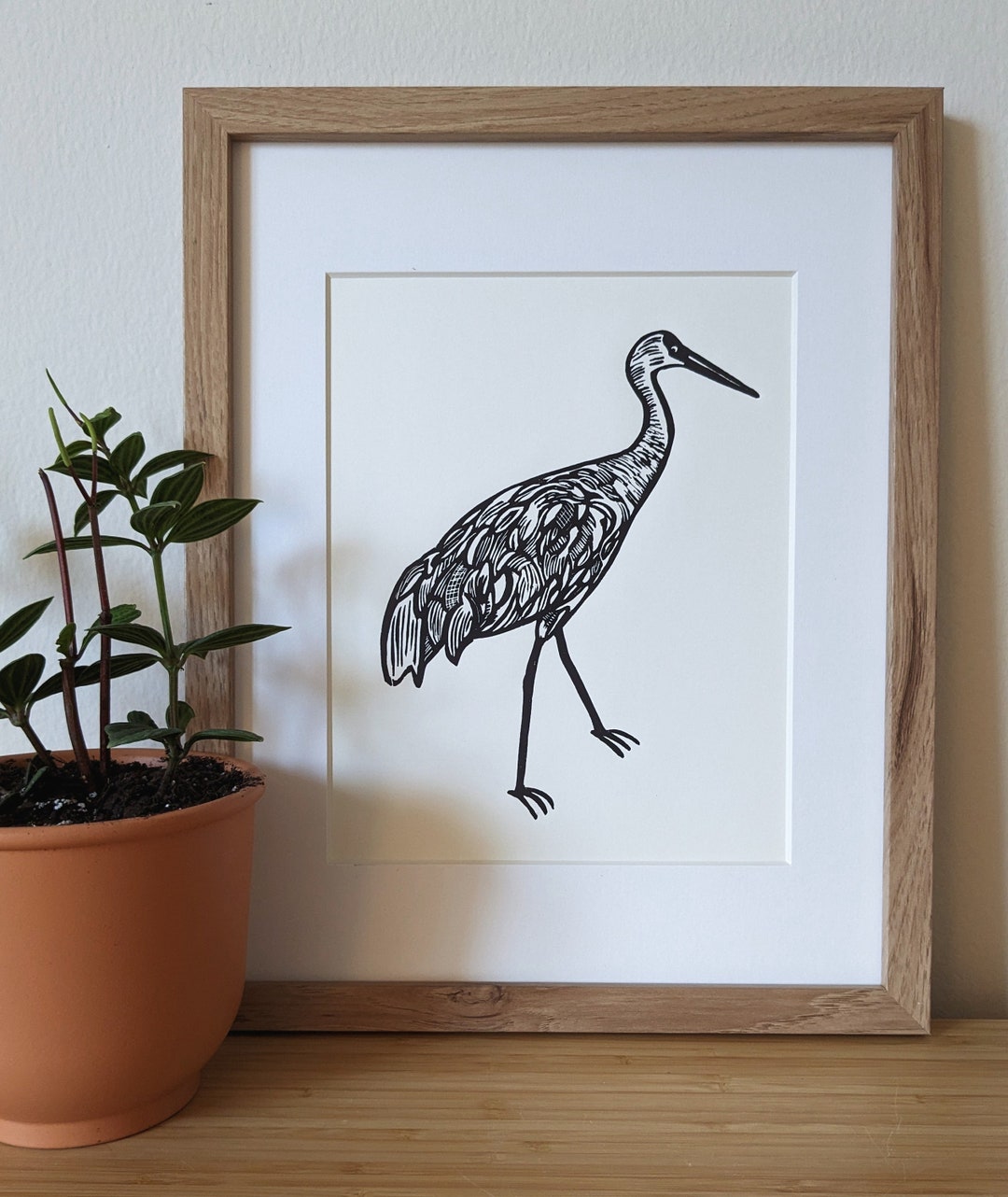 Sandhill Crane Original Handmade 8x10 Unframed Linocut Print, Bird Art ...