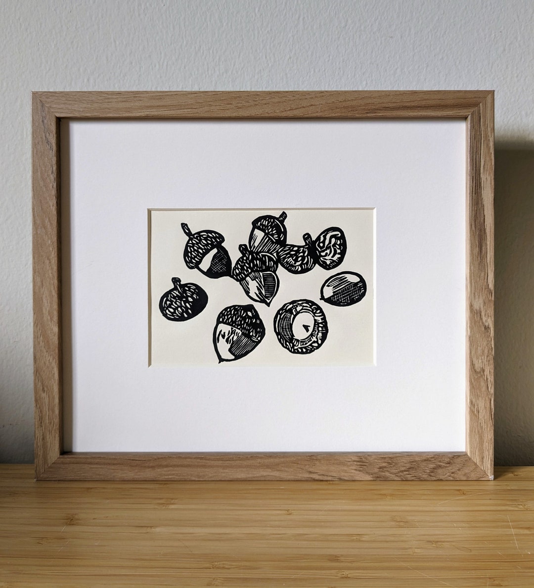 Acorns Original 5x7 Handmade Linocut Print, Unframed, Black Ink on ...