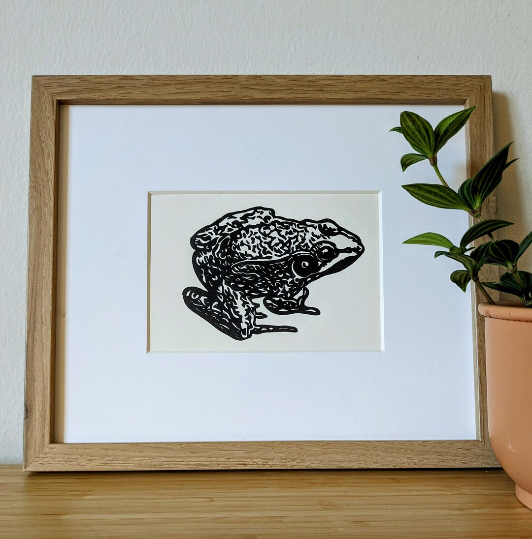 Frog Original 5x7 Handcarved and Handprinted Unframed Linocut, Frog Art ...