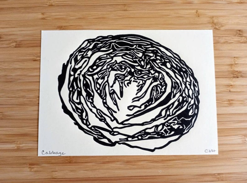 Cabbage Original 5x7 Handmade Linocut Print Unframed soft - Etsy