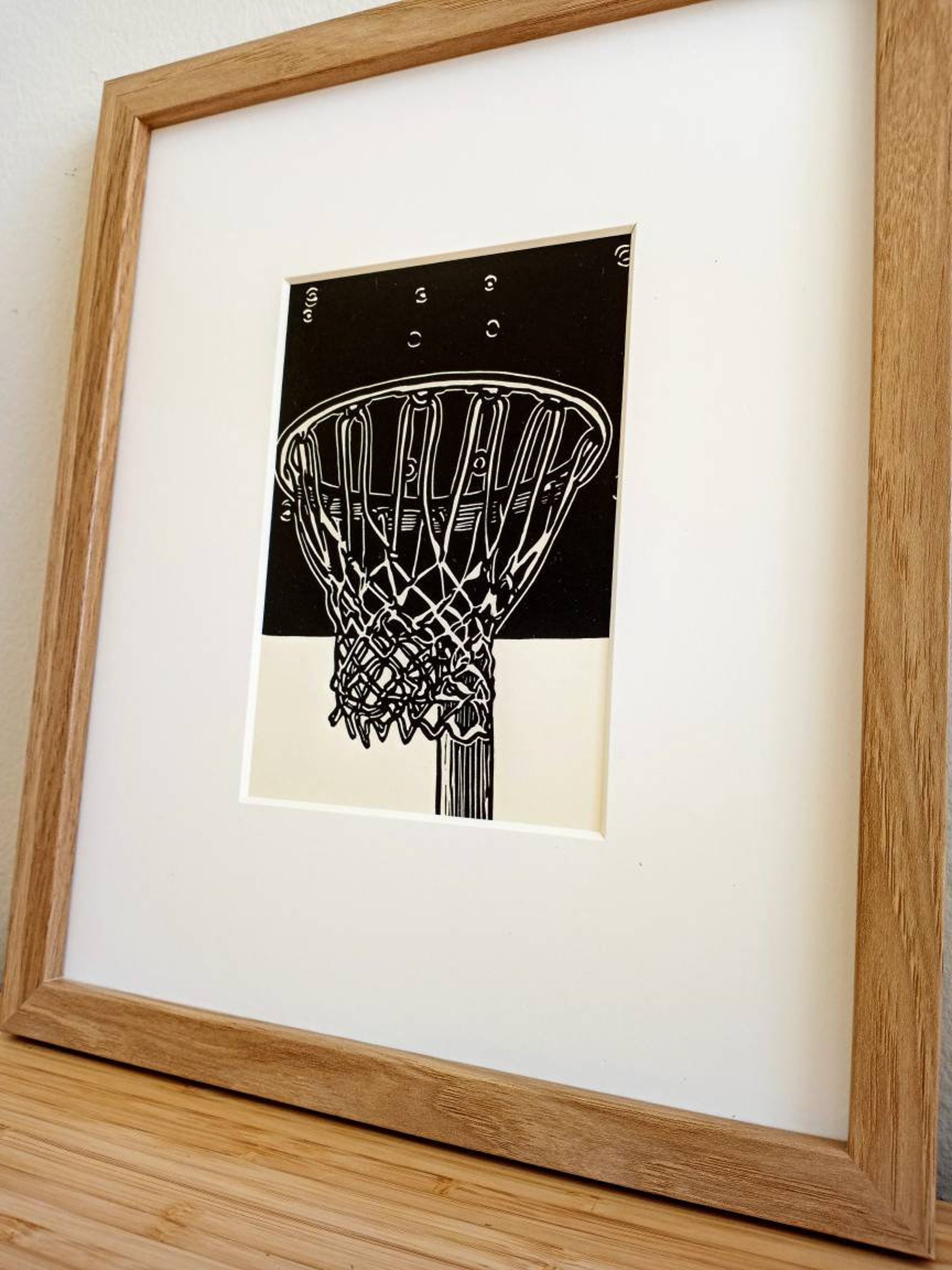 Basketball Hoop original 5x7 linocut print unframed on soft | Etsy