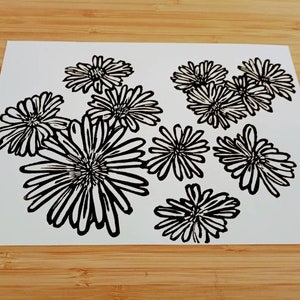 Daisies Original Handmade 5x7 Linocut Print, Unframed, Black Ink on ...