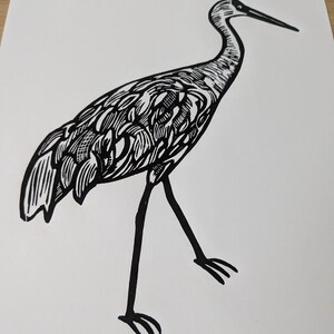 Sandhill Crane Original Handmade 8x10 Unframed Linocut Print, Bird Art ...